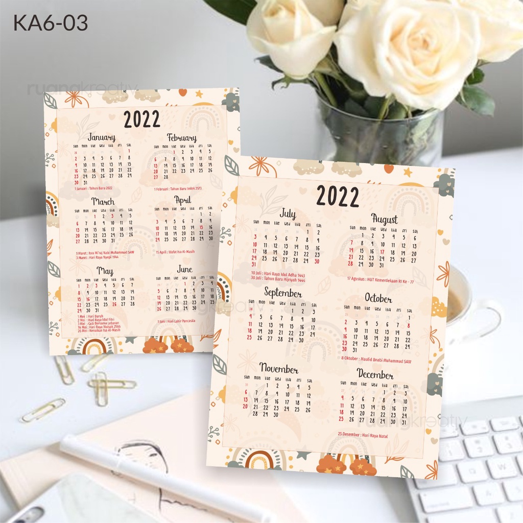 Jual Kalender Estetik 2022 ukuran A6 - Aesthetic Calendar - Kalender ...