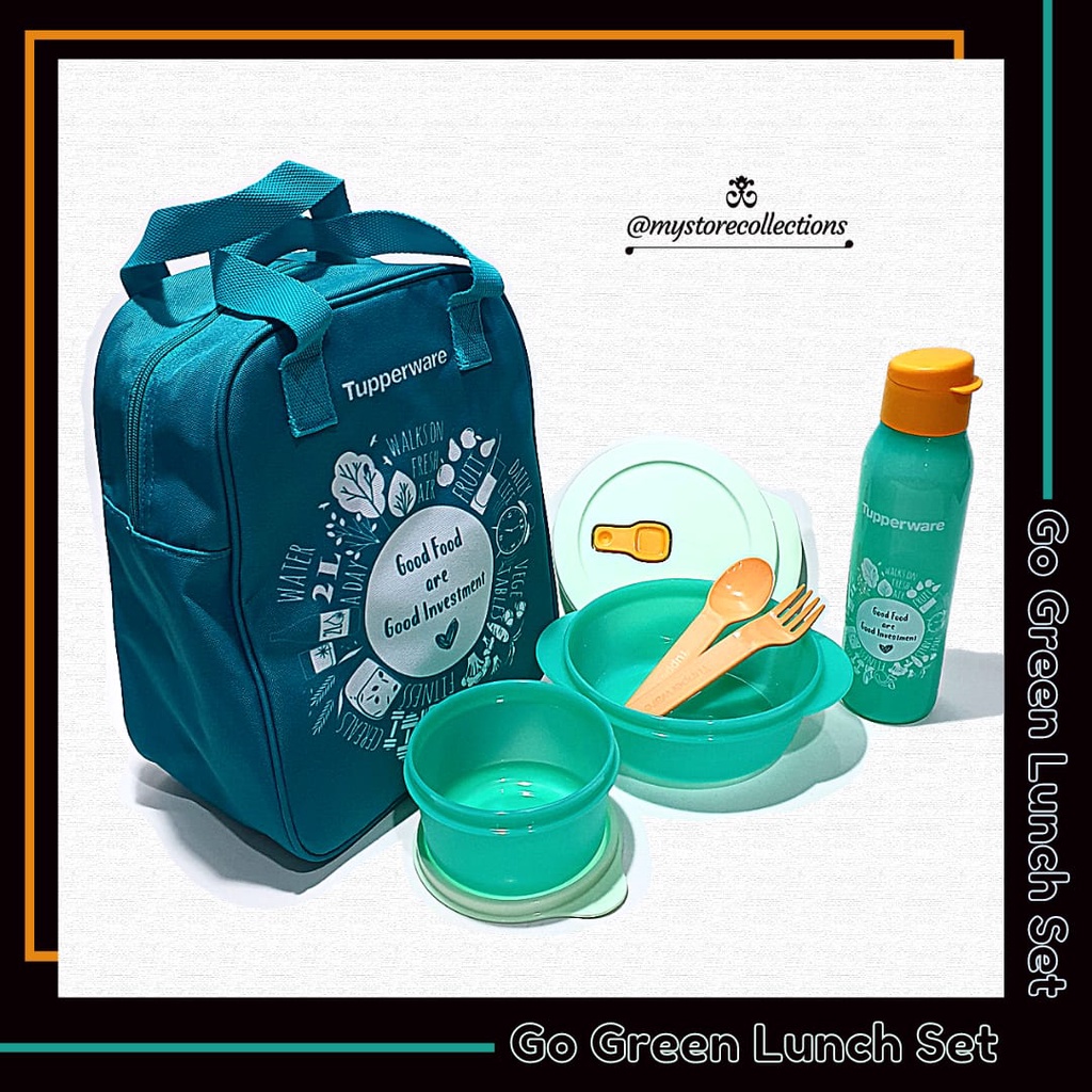 Jual Go Green Lunch Set ( Tempat Bekal Makan + Botol Minum + Cutlery ) Tupwr | Shopee Indonesia