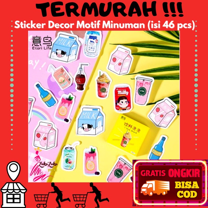 Jual TERMURAH!!! [isi 46 pcs] Sticker Food Minuman Aesthetic Motif ...