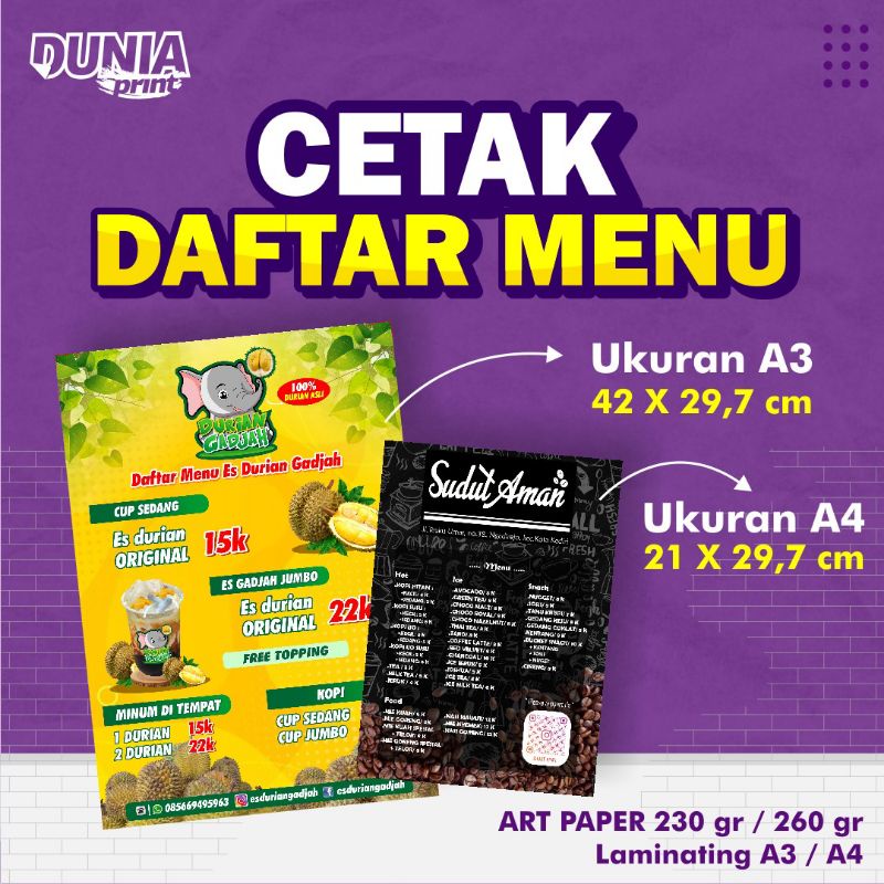 Jual CETAK DAFTAR MENU MAKANAN DAN MINUMAN UKURAN A3 A4 | Shopee Indonesia