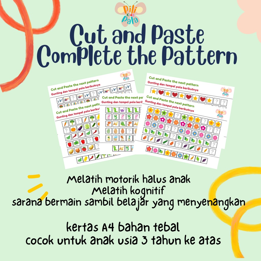 Jual Aktivitas Anak Cut and Paste finish the Pattern/ Gunting tempel ...