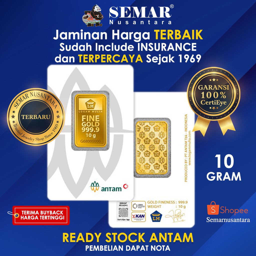 Jual Logam Mulia Antam Press 10gr Emas Batangan Semar Nusantara ...