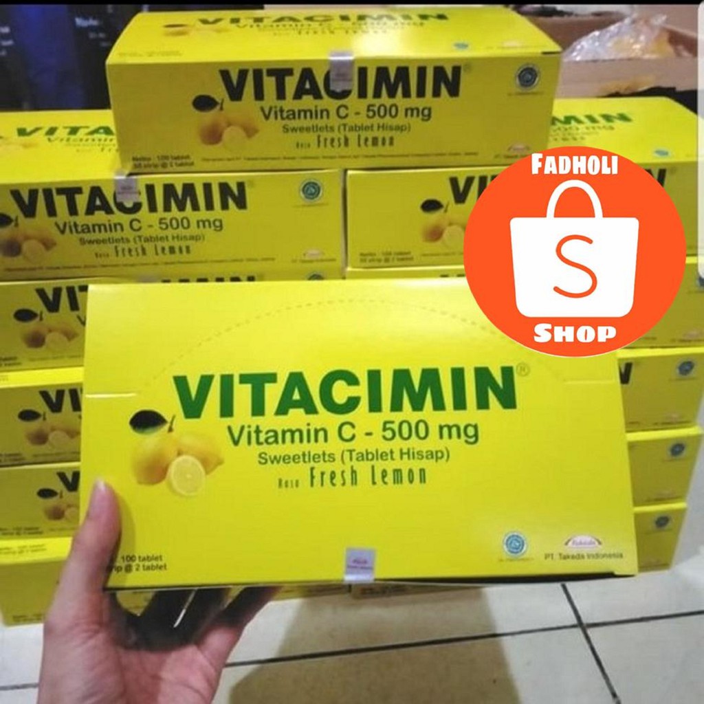 Jual Vitacimin 500mg Vitamin C 100 Tablet Hisap Rasa Lemon Original 50 ...