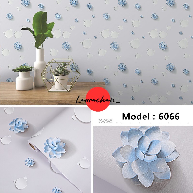 Jual WALLPAPER DINDING ukuran 45 cm x 10 M Motif Bunga Kaktus 3D Hijau Biru | Shopee Indonesia