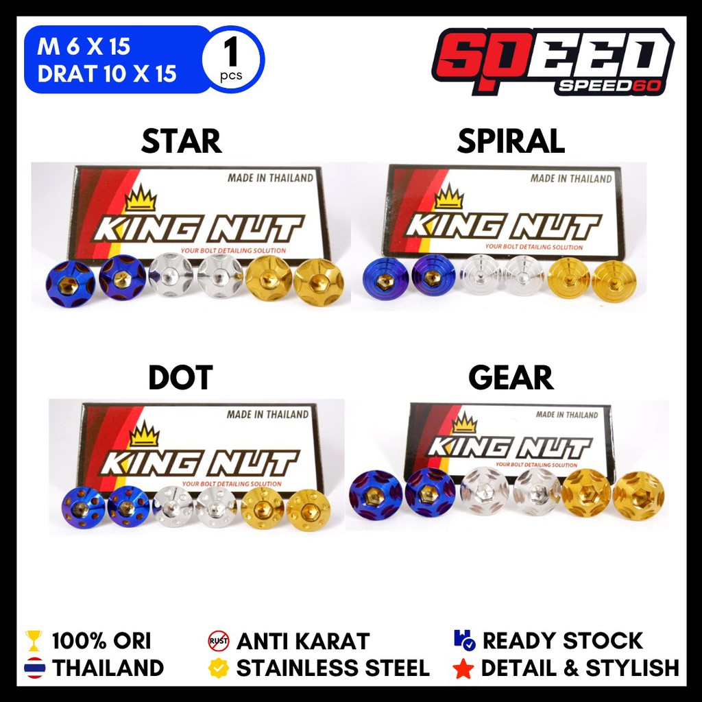 Jual Baut M 6 x 15 Drat 10 x 15 Payung Dot Star Spiral Probolt Stainless Steel King Nut Thailand ...