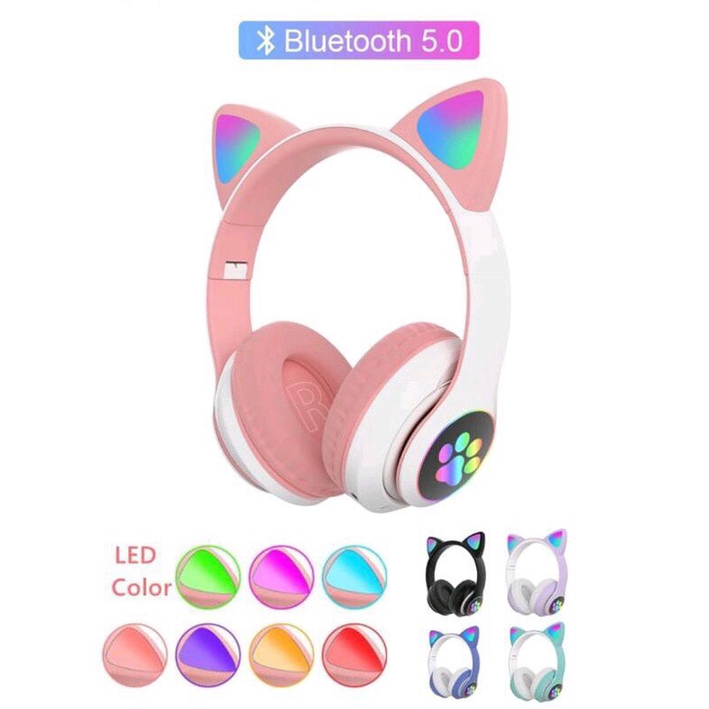 Jual Cat EAR Headset EarPhone Bluetooth STN28 Wireless Lampu Led RGB ...