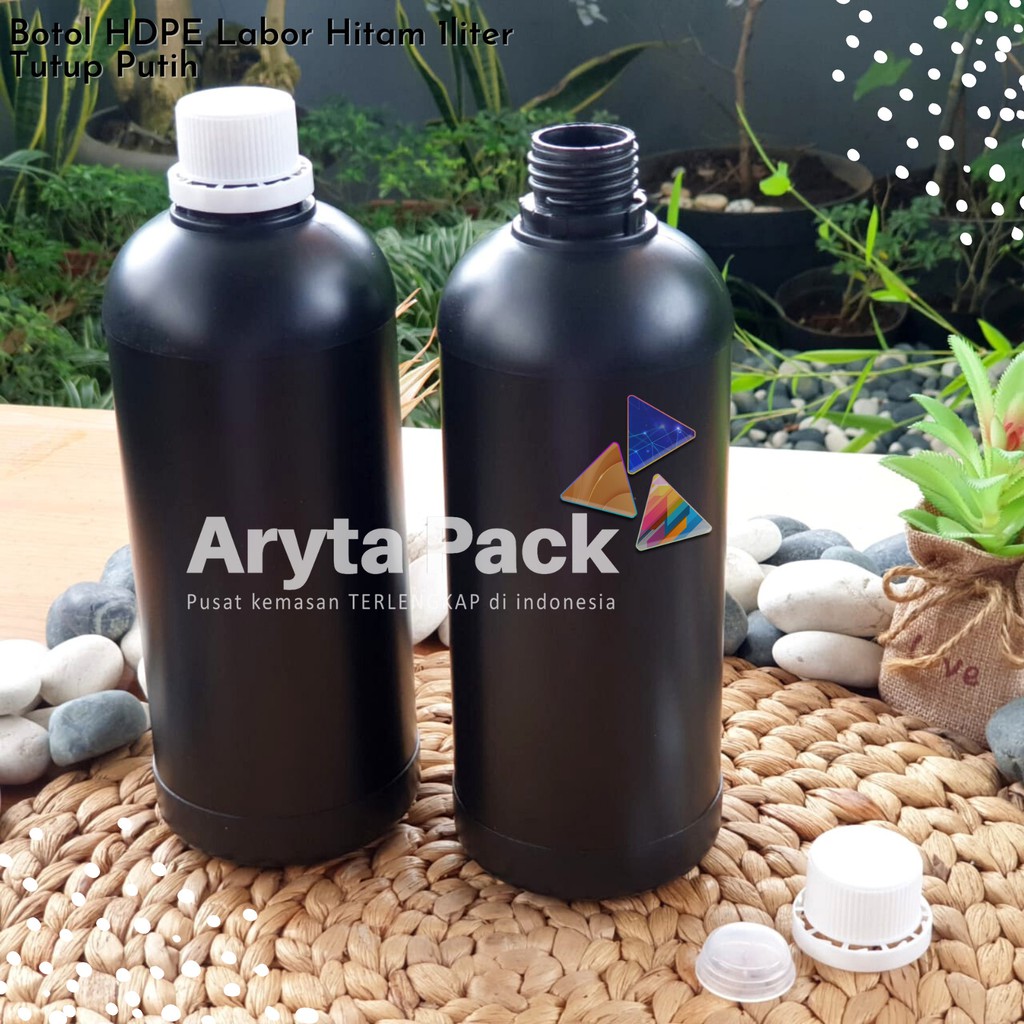 Jual Botol plastik HDPE 1liter 1000ml labor agro hitam minuman madu kimia handsanitizer tutup ...