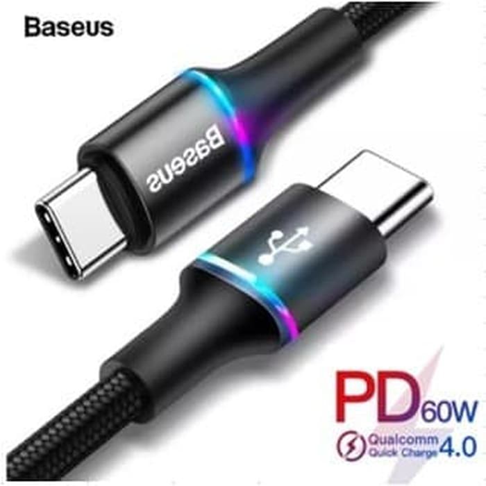 Jual BASEUS LED USB Type C to type C Nylon Data Cable 60 WATT PD QC 4.0 ...