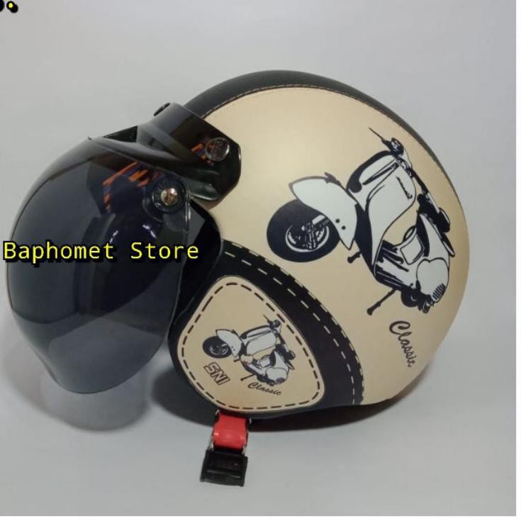 Jual Modern.. HELM BOGO DEWASA VESPA CREAM | Shopee Indonesia