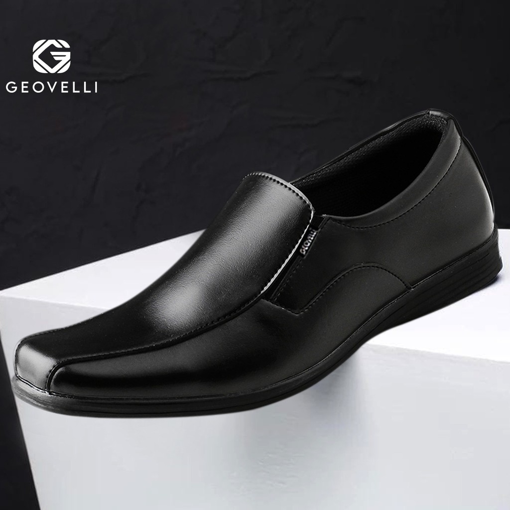 Jual GEOVELLI Sepatu Pantofel Pantopel Kulit Pria Murah Pendek Formal Kerja Kantor Hitam Gudang ...