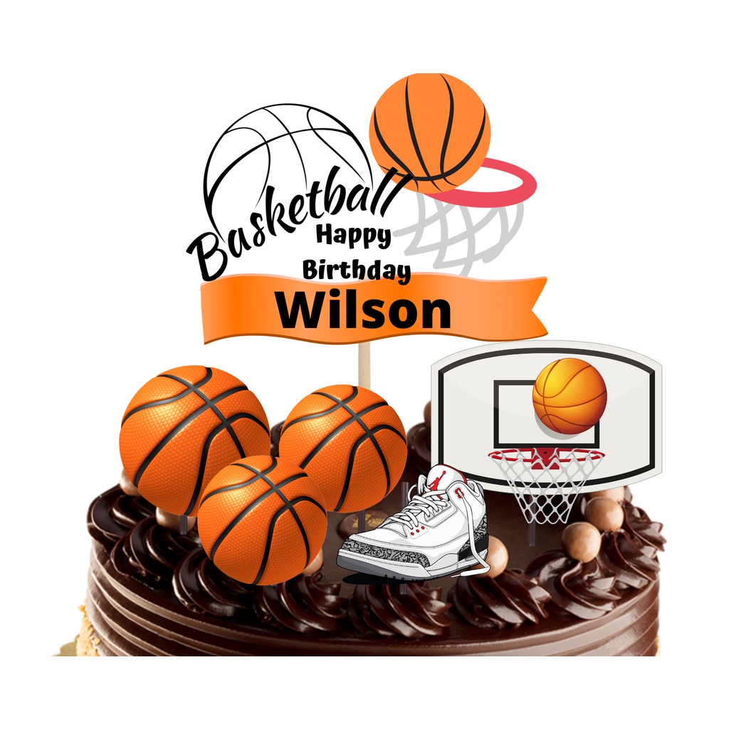 Jual Cake topper Basket ball / topper bola / hiasan kue Happy Birthday ...