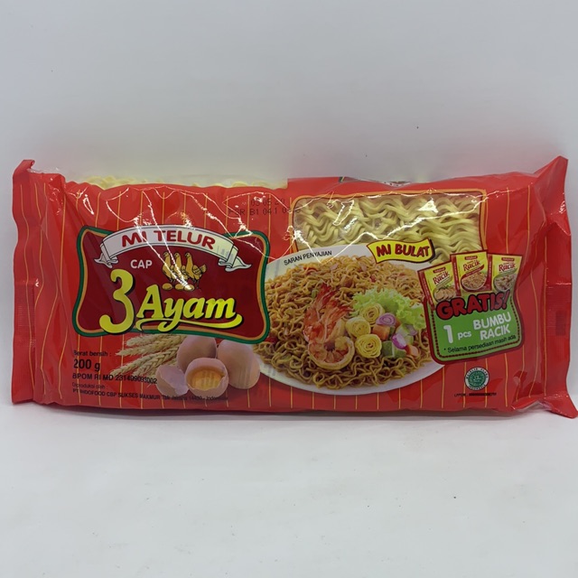 Jual Mie Telur Cap 3 Ayam Bulat Merah 200gr barcode 089686000016 ...
