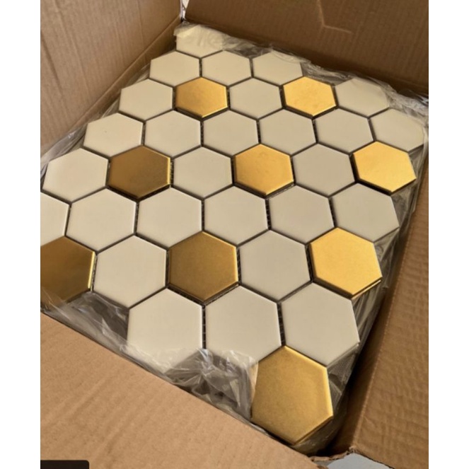 Jual Mozaik Hexagon White Gold Mosaic Tile Mozaik ELEGANZA Hexagon ...
