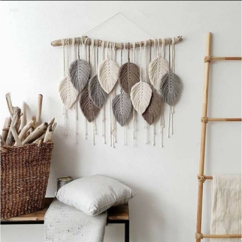 Jual (Ready stok) Hiasan dinding Macrame 60cm 11 daun coklat dekorasi ...