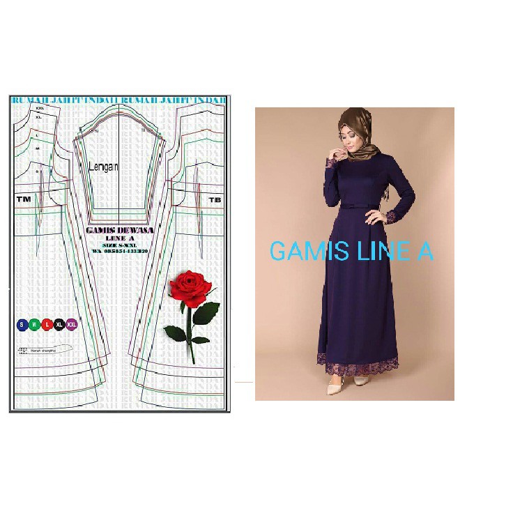 Jual Pola Gamis pola baju pola jahit GAMIS DEWASA LINE A LENGAN ...