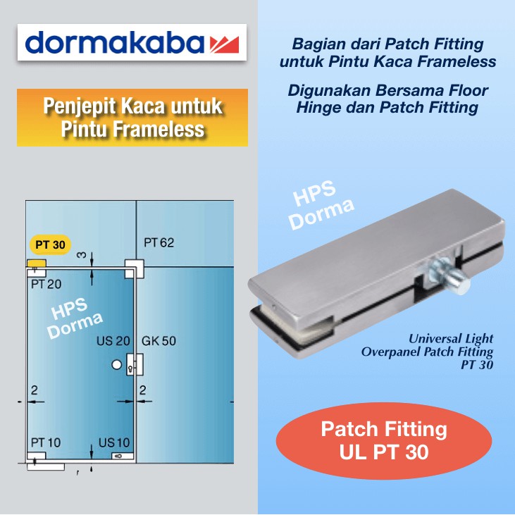 Jual Patch Fitting Dorma UL PT 30 ( Penjepit Kaca ) | Shopee Indonesia
