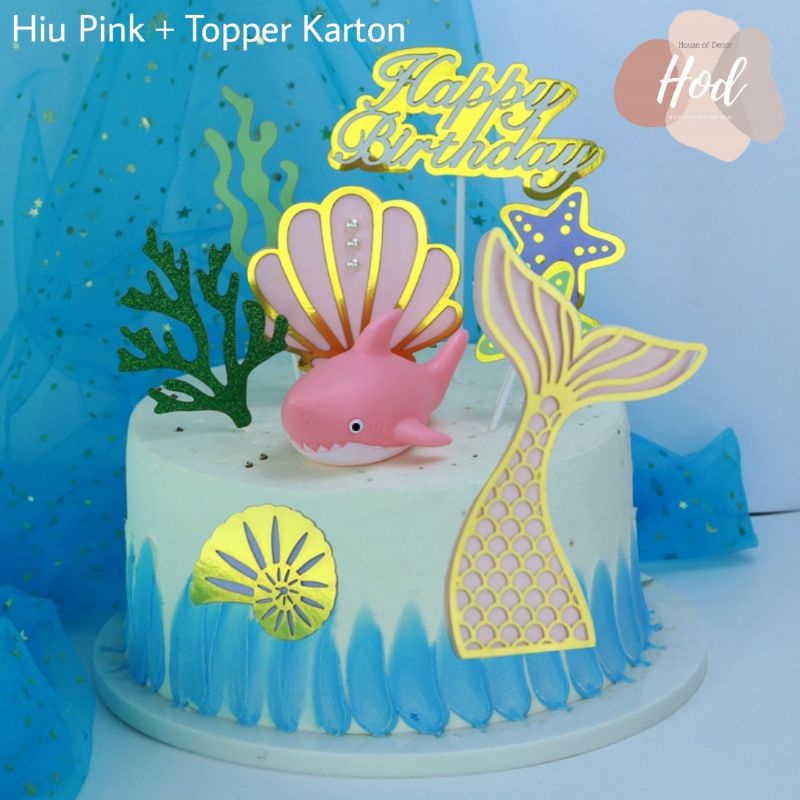 Jual 8pc / set Topper Mermaid Kilap Dan Hiu Blue Shark Pink shark ...