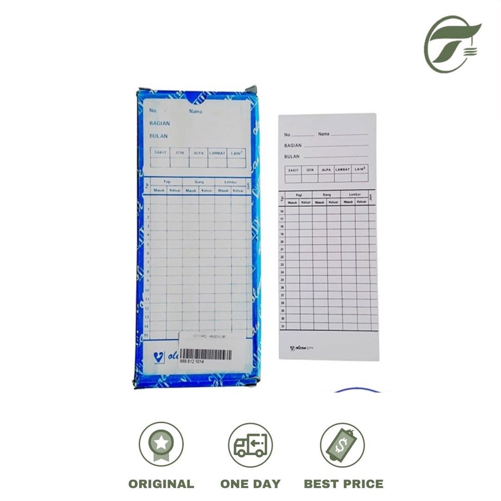 Jual KARTU ABSENSI OLEAN CITY @100 LBR PUTIH TEBAL (BIRU) | Shopee ...