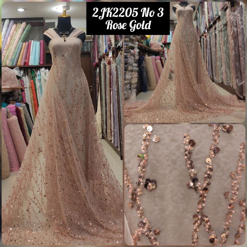 Jual Kain Tile Brokat Payet Akar Penuh Zuhair Sequin 2JK2205 No 3 Rose ...