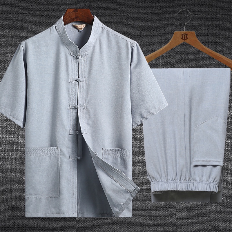 Jual Middle-Aged Orang Tua Linen Tang Suit Lengan Pendek Pria Cina Han ...