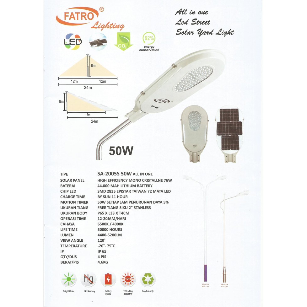 Jual FATRO Street Light / Lampu Jalan / Lampu Taman LED Solar Yard 50 ...