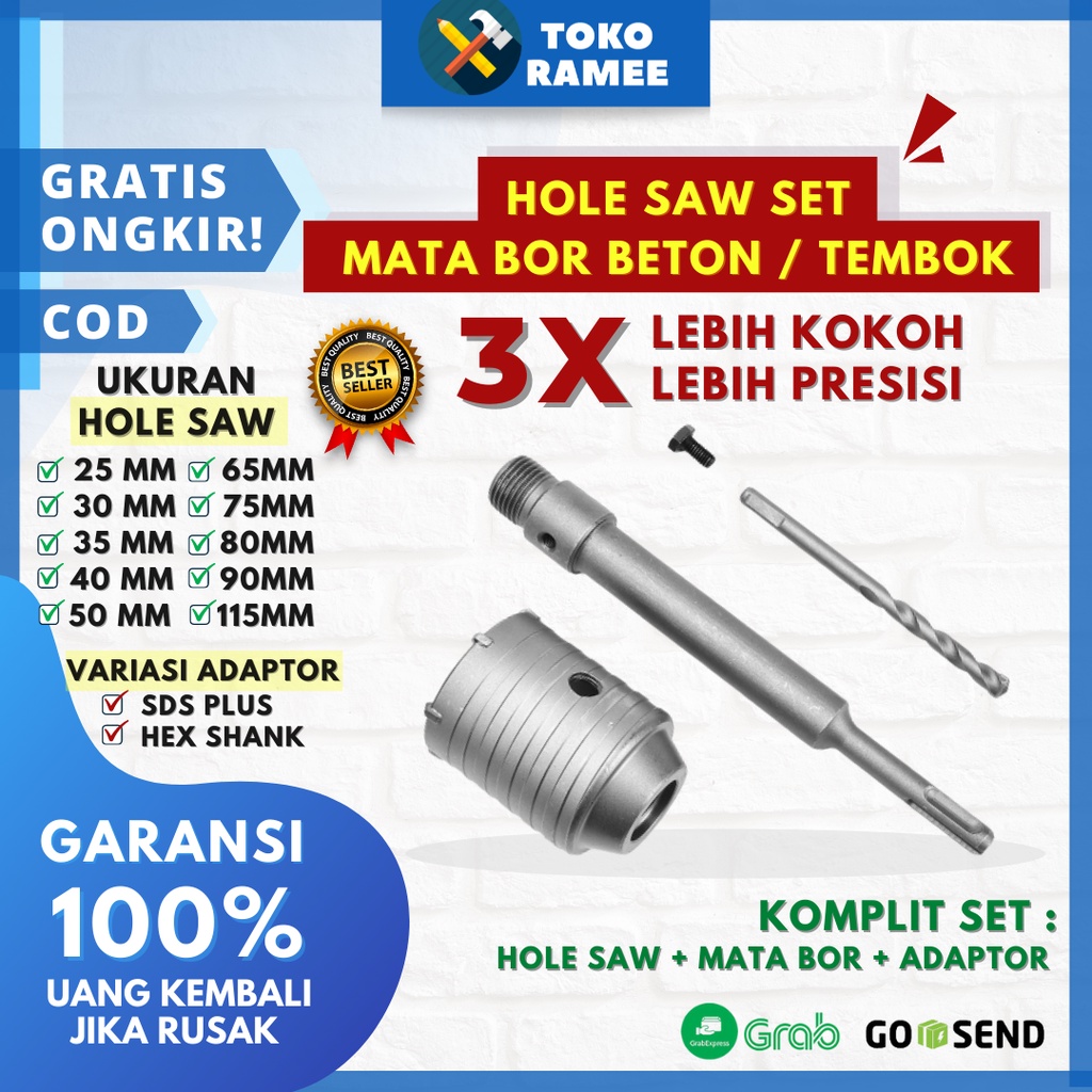 Jual (SET) Mata Bor Hole Saw Pelubang Beton Tembok 25 / 30 / 35 / 40 ...