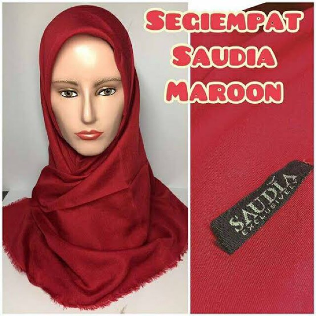 Jual Hijab Segi empat Saudia merah Maroon | Shopee Indonesia