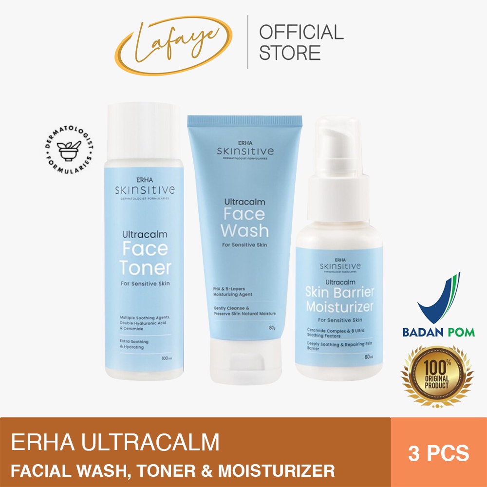 Jual ERHA Skinsitive Ultracalm Face Moisturizer + Face Wash + Toner - Perawatan Kulit Sensitif ...