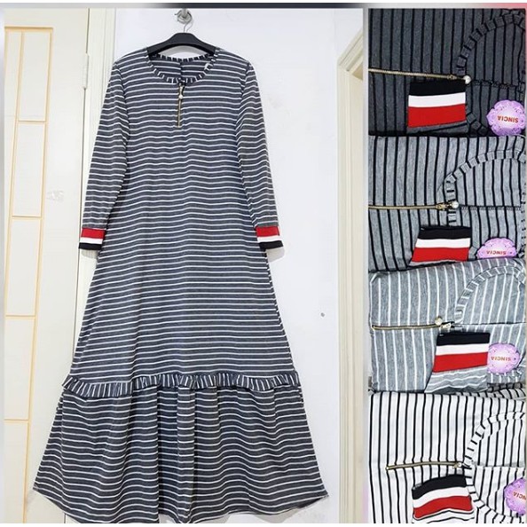 Jual Gamis Salur / Dress Muslim Salur Sleting Mutiara ( REAL PICTURE ) Size Jumbo LD120cm ...