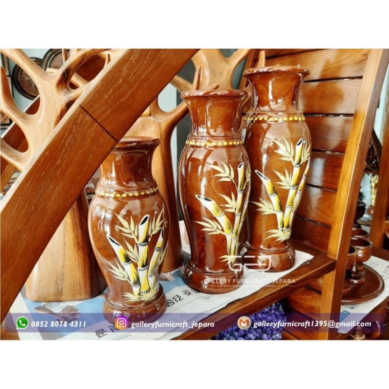 Jual Vas Bunga Set Lukis Bambu Kayu Jati | Shopee Indonesia