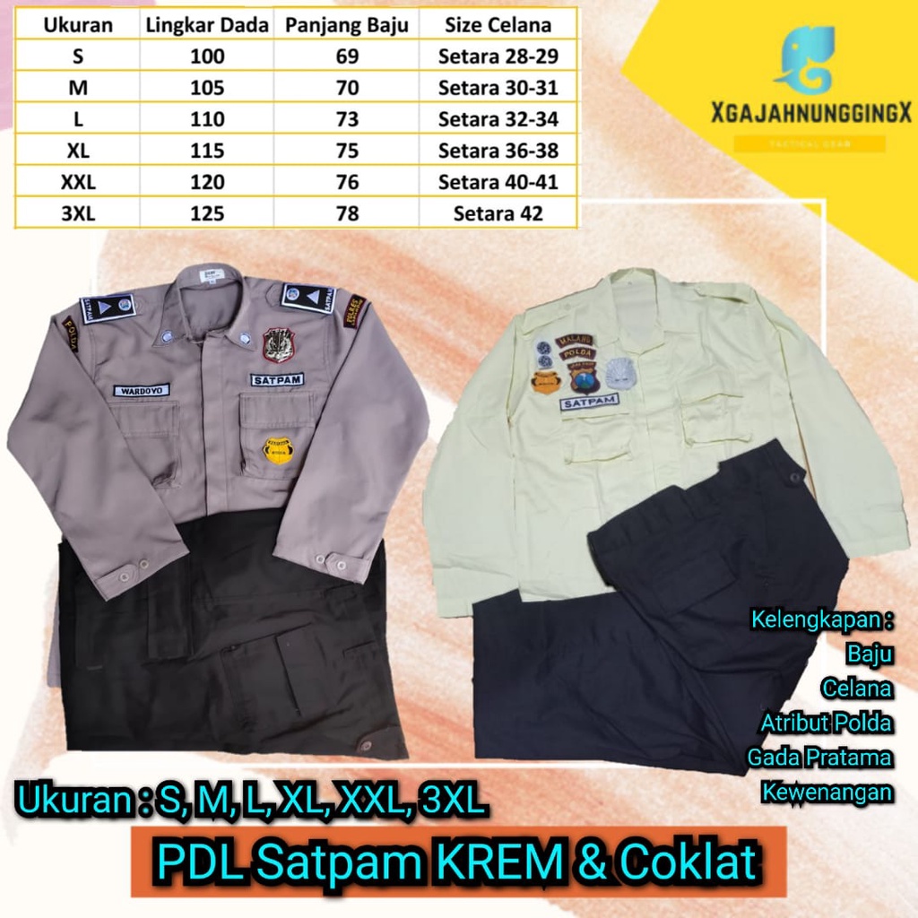 Jual SETELAN SERAGAM PDL Satpam Krem terbaru 2022 Pdl Satpam Coklat SECURITY SATPAM KEAMANAN ...