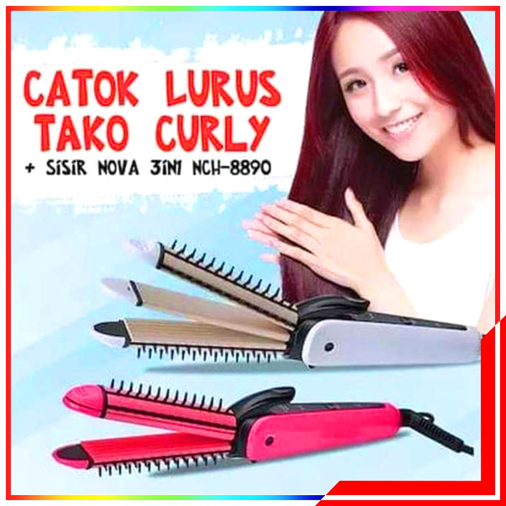 Jual Alat Catok Dan Curly Multifungsi 3 In 1 NHC NOVA 8890 - Alat Pelurus Rambut Curly ...