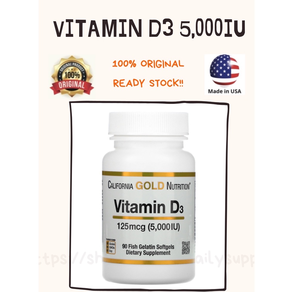 Jual California Gold Nutrition, Vitamin D3, 125 mcg (5000 IU), 90 Fish ...