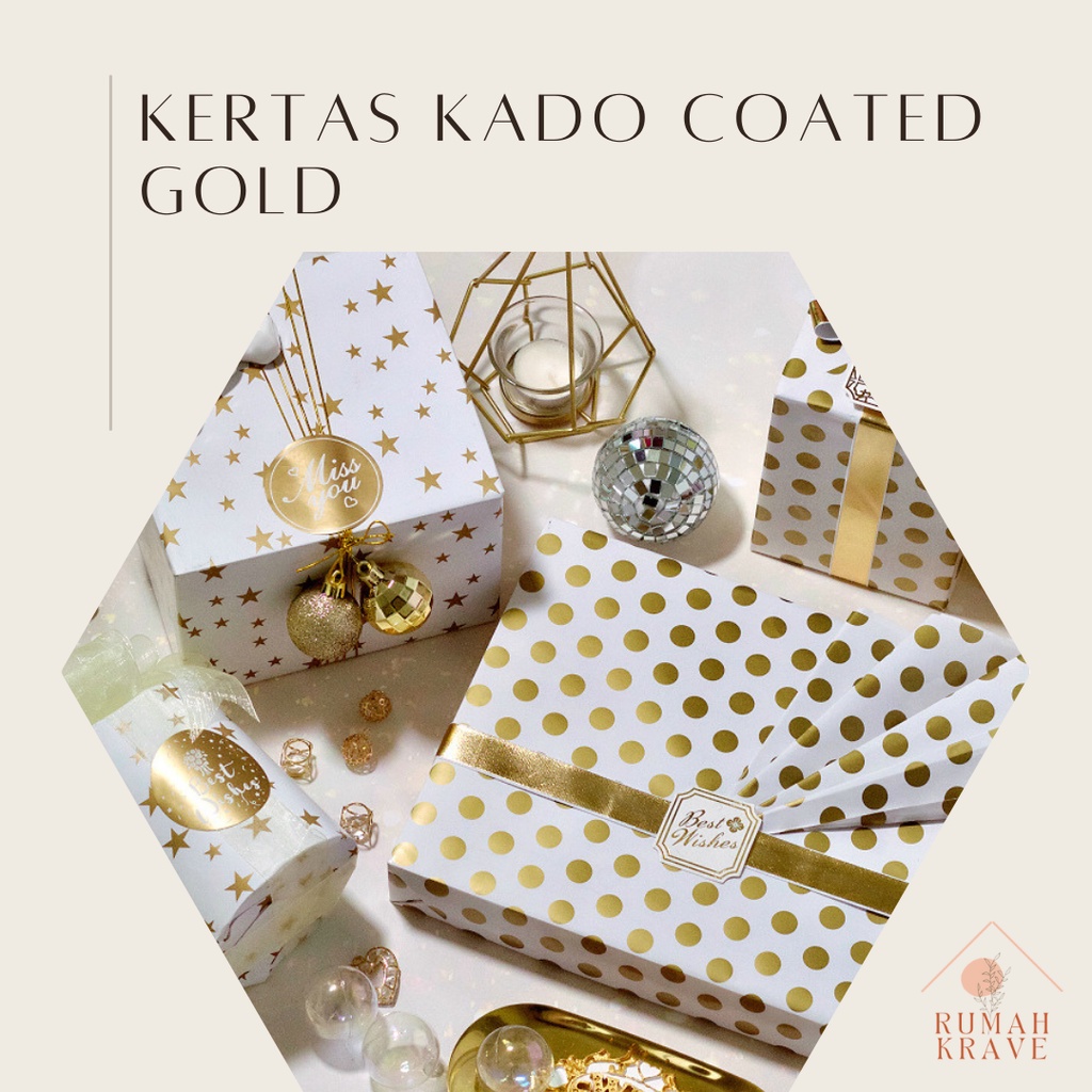 Jual RUMAH KRAVE - Kertas Kado Coated Gold Emas Polkadot Bintang Garis ...