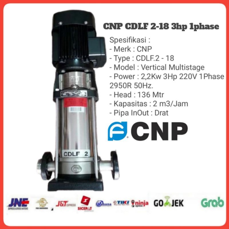 Jual Pompa Booster CNP CDLF 2-18 3hp 1phase 2,2kw Mesin Pompa Air Vertical Multistage | Shopee ...