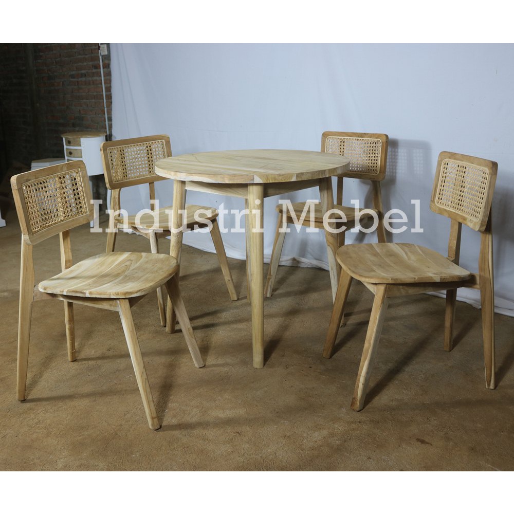 Jual Satu Set Paket Kursi Makan Cafe Restoran Hotel Model Retro Rotan Jati Jepara - Meja Makan ...