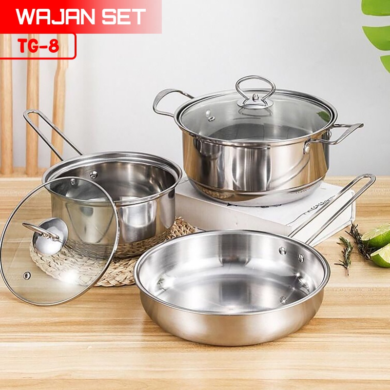 Jual Panci Masak 3 Set Panci Set Serbaguna Stainless Steel | Shopee ...