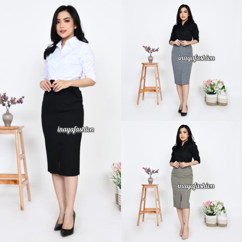 Jual Rok Kerja Hitam Pendek Span 7/8 Terbaru Kekinian Bahan Polos ...