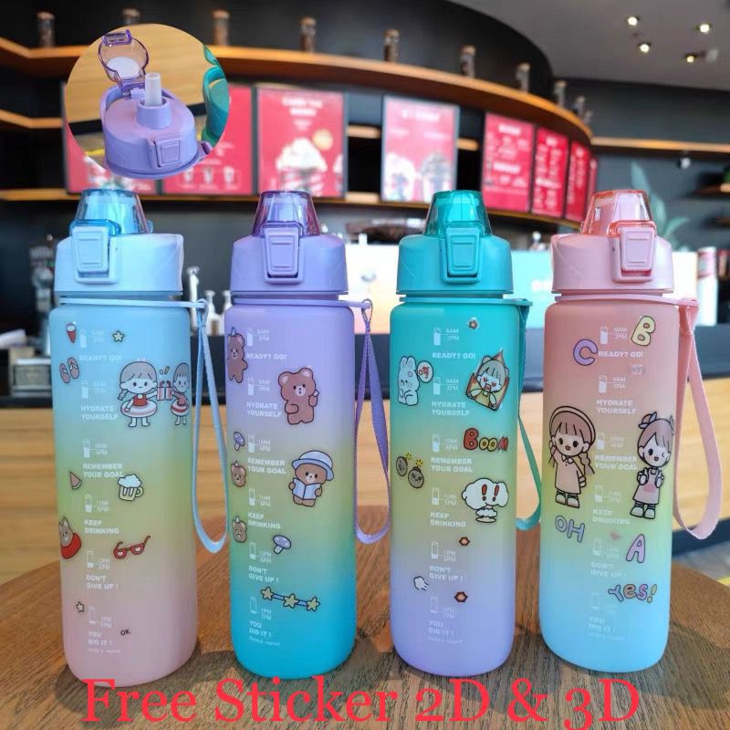 Jual botol minum viral 1 liter,botol gradasi free stiker | Shopee Indonesia