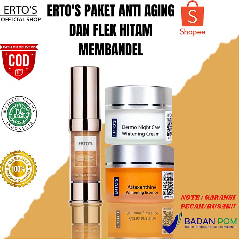 Jual Ertos Paket Anti Penuaan Dan Flek Hitam Di Wajah 3in1 - Skincare Ertos Perawatan Wajah ...
