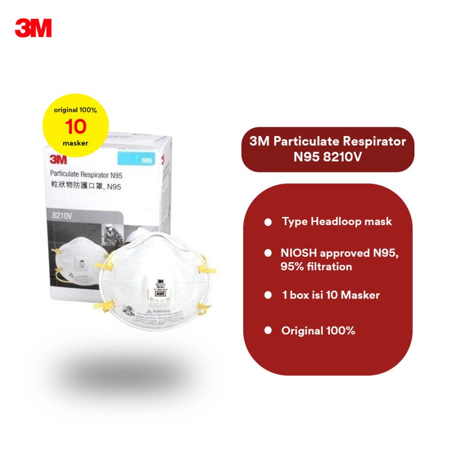 Jual 3M Masker N95 - 8210v Particulate Respirator - 1 Box isi 10 Masker ...