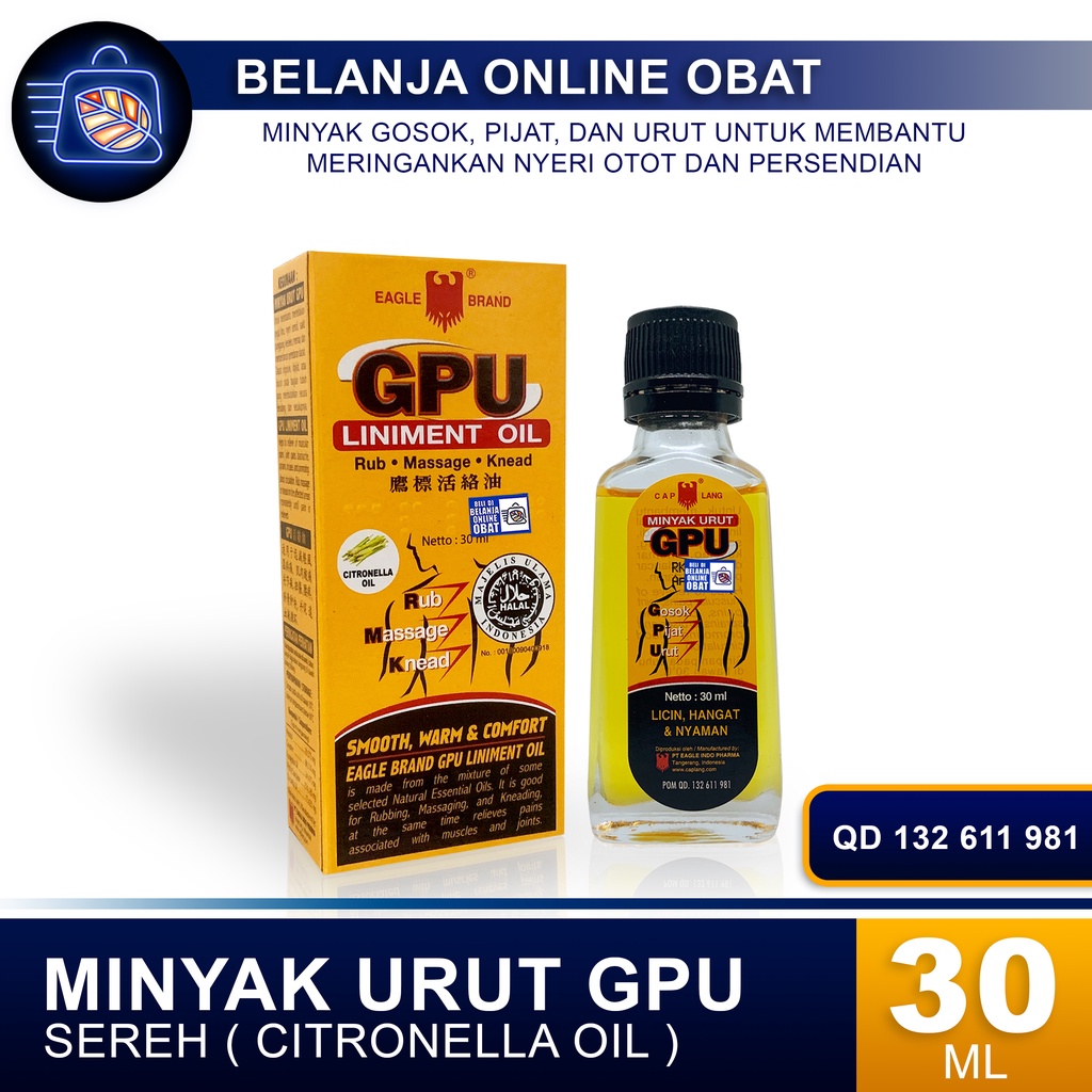 Jual MINYAK URUT GPU 30ML // Minyak gosok, pijat, dan urut | Shopee ...