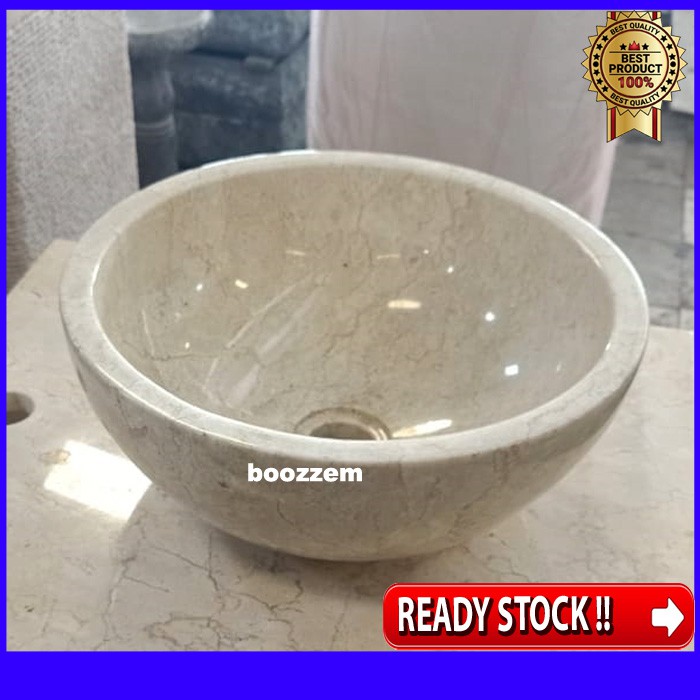 Jual wastafel batu marmer bulat round 45cm halus marble cream stone ...