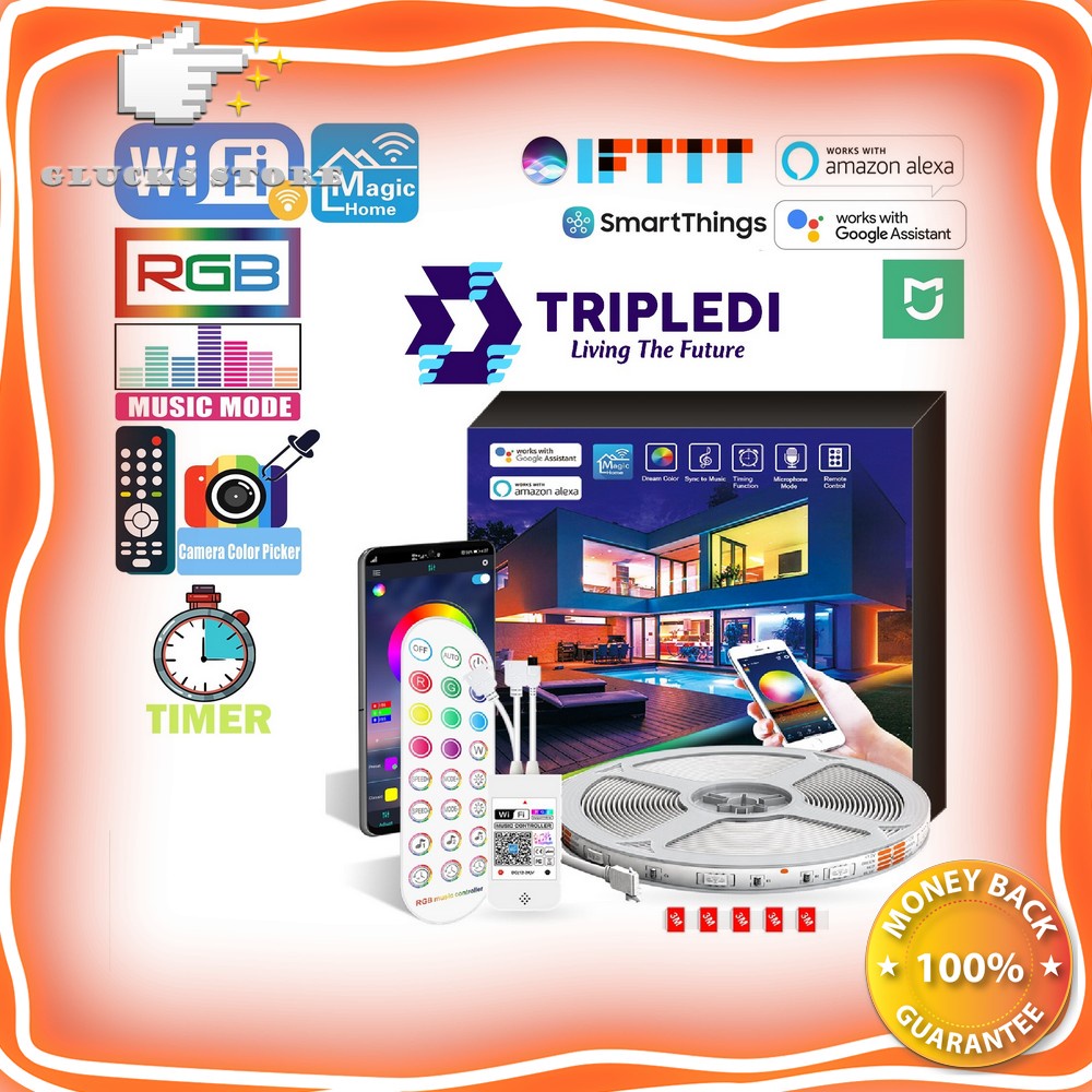 Jual Lampu Tempel Dinding Plafon LED Strip 20 Meter RGB 5050 Alexa ...