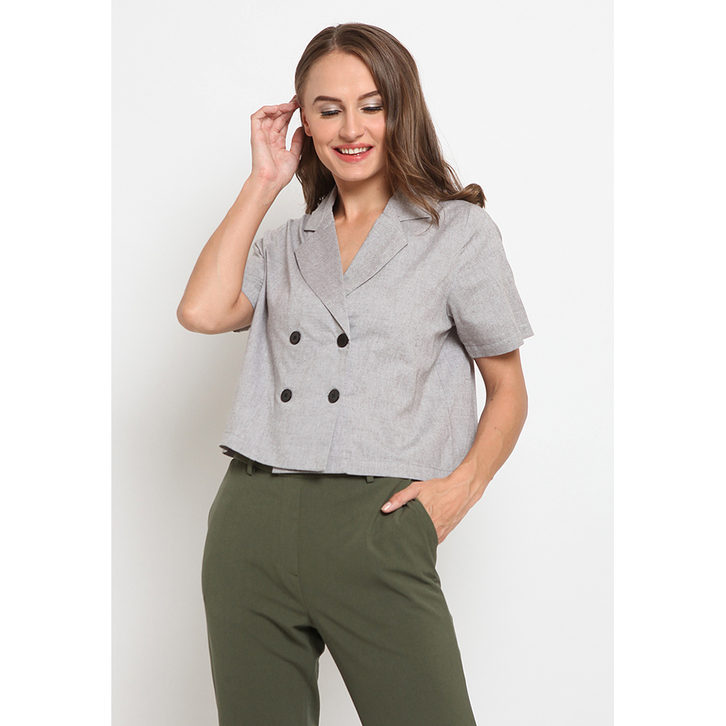 Jual The Executive Short Sleeve Double Breasted Blouse | Shopee Indonesia