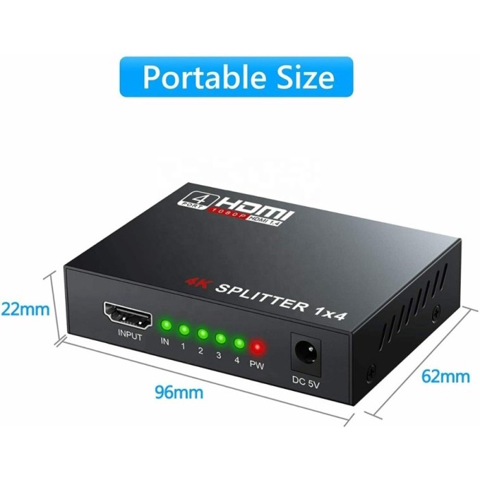 Jual HDMI SPLITTER 4 Output Port 1x4 HUB HD 4K 1080P 3D V1.4 Amplifier ...