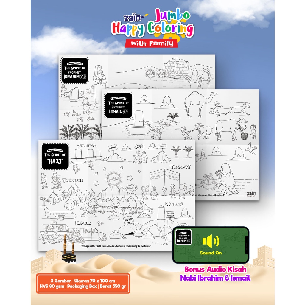 Jual Paket Jumbo Coloring Anak Islami, Isi 3 : Hajj, Ibrahim, Ismail ...