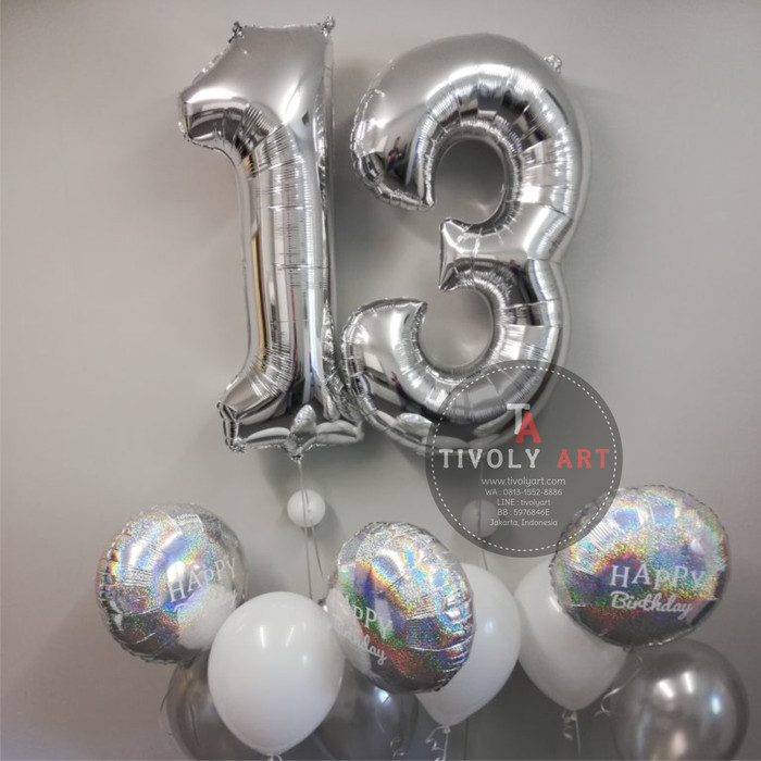 Jual Balon Angka Jumbo SILVER 80 Cm / Balon Angka SILVER JUMBO 80 Cm ...