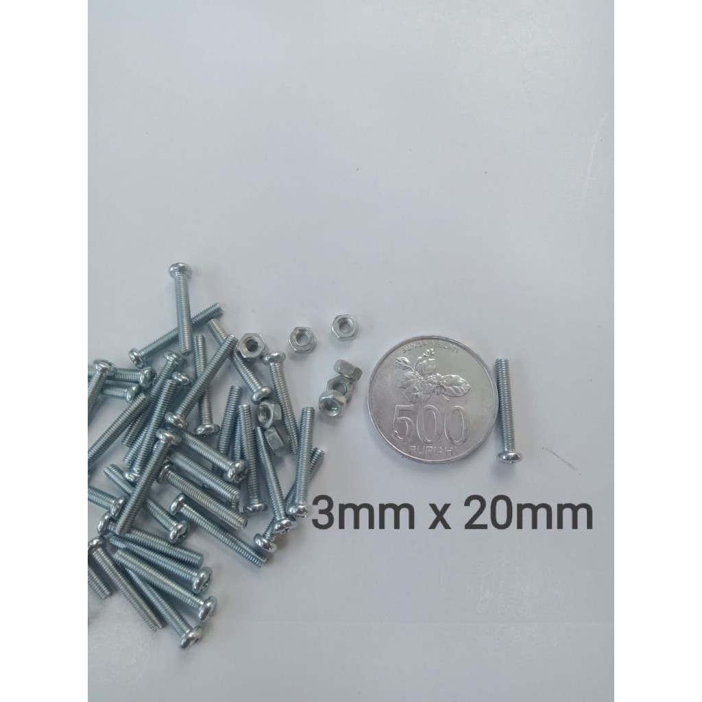 Jual baut jp 3mm x 20mm baut dan mur sepasang | Shopee Indonesia