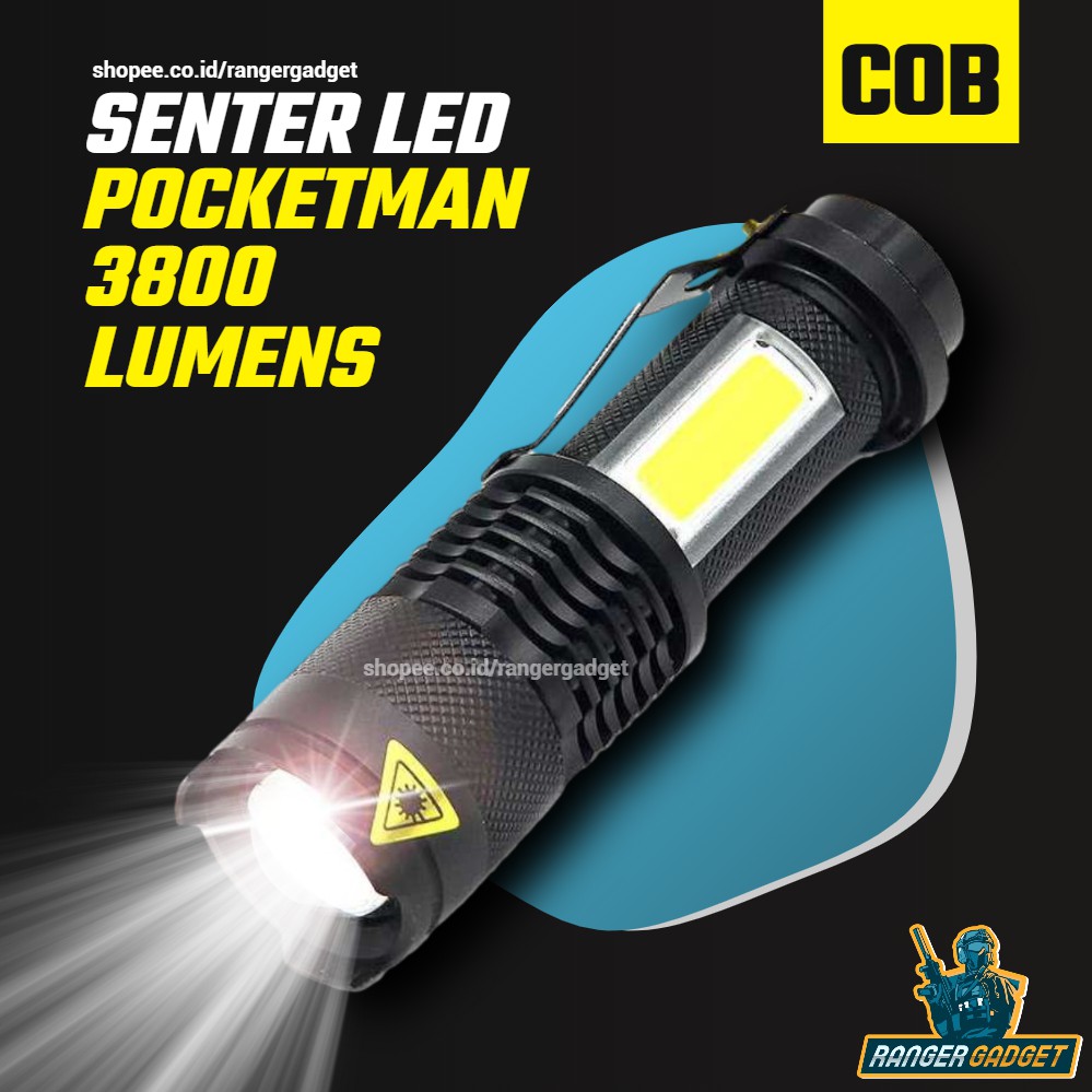 Jual Senter Pocketman Senter LED 3800 Lumens Waterproof Pocketman ...